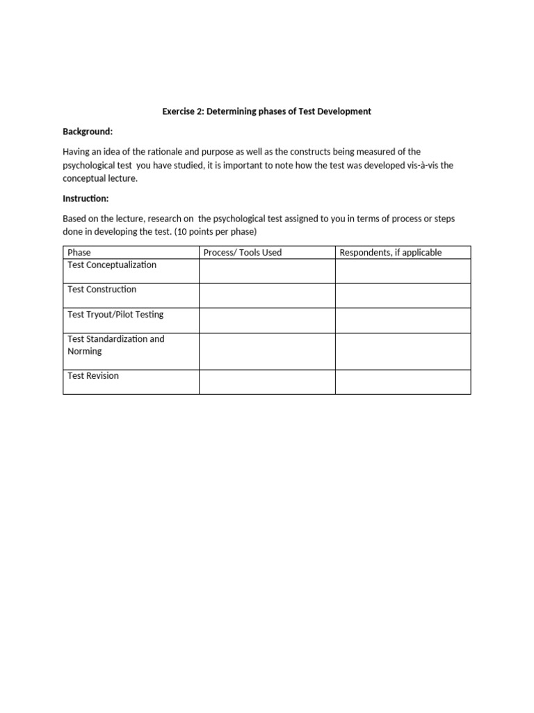 Exercise2 Phases of Test Development | PDF