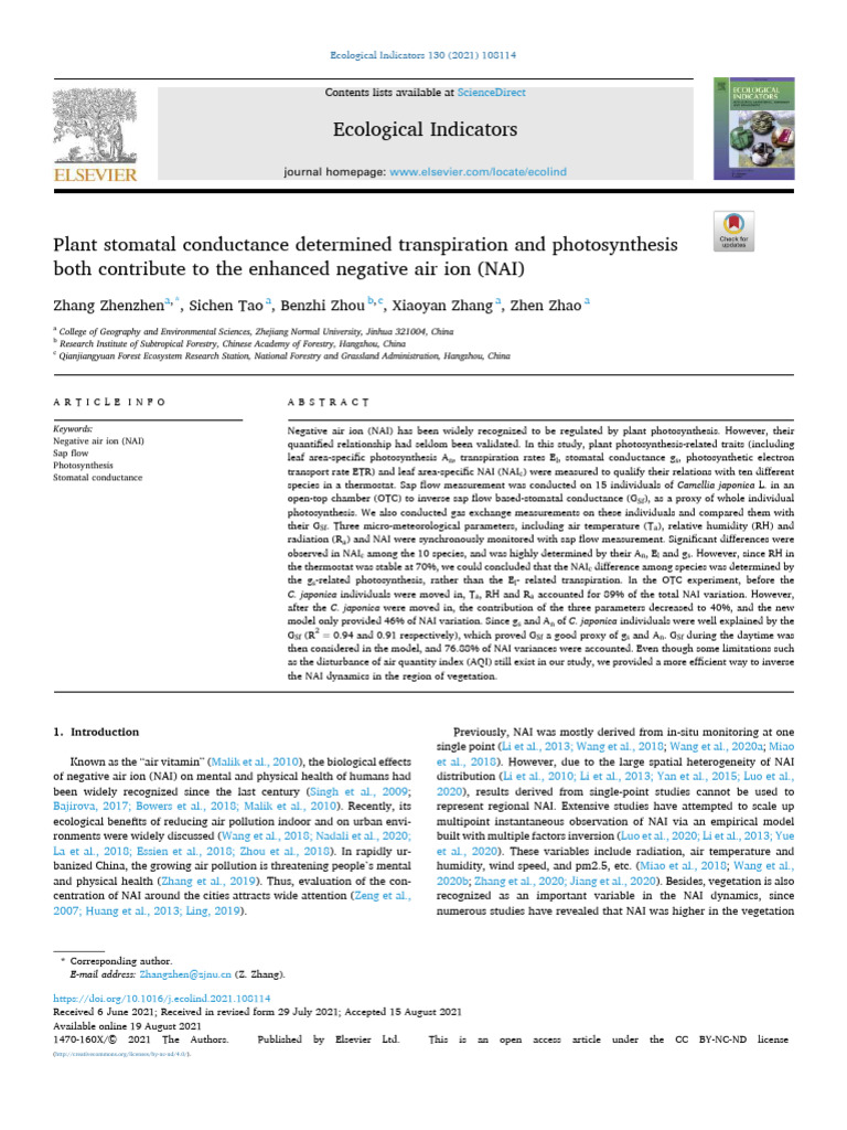 Plant Stomatal Conductance Determined Transpiration and Photosynthesis ...