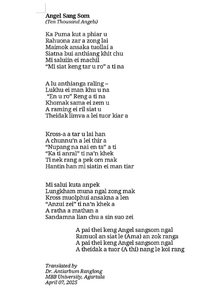 Angel Sangsom (Ranglong Version) | PDF