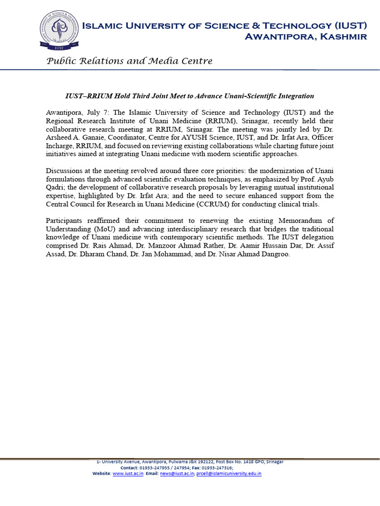 Islamic University of Science & Technology (IUST) Awantipora, Kashmir | PDF