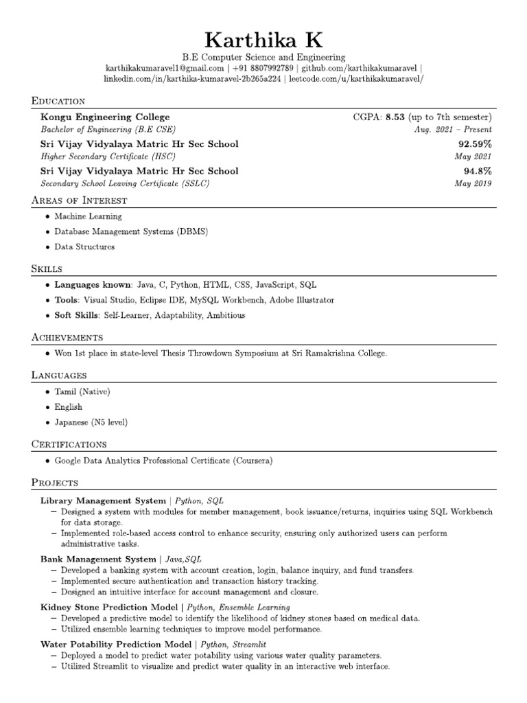 Karthika Resume | PDF