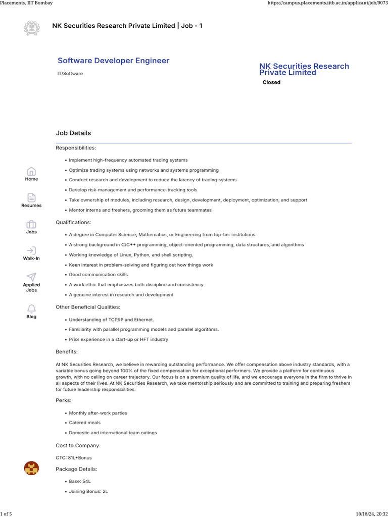 Placements, IIT Bombay - NK | PDF | Engineering | Computer Programming