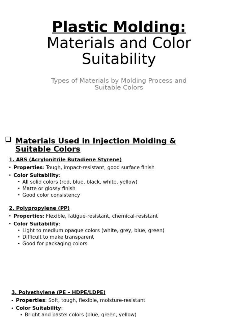 Plastic Molding Materials and Colors Guide | PDF | Polyethylene | Poly ...
