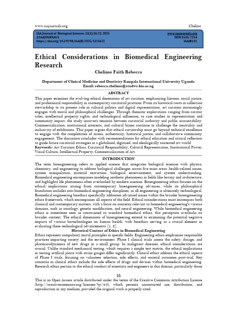 Ethical Considerations in Biomedical Engineering Research (WWW - Kiu.ac - Ug) | PDF | Bioethics ...