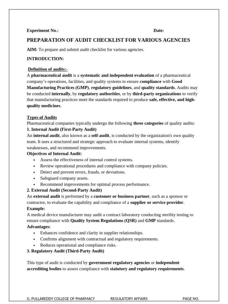 Experiment 4 Audit Checklists | PDF | Audit | Verification And Validation
