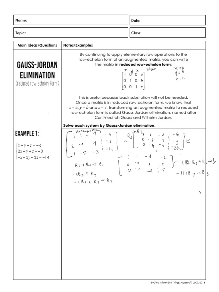 Gauss-Jordan Elimination Guide | PDF | Mathematical Physics ...