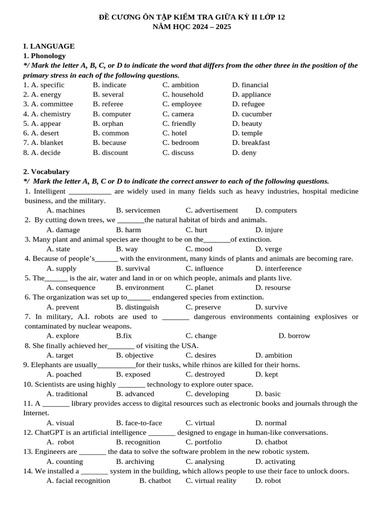 HS - Đề Cương KTGK2 K12 | PDF | Robot | Robotics