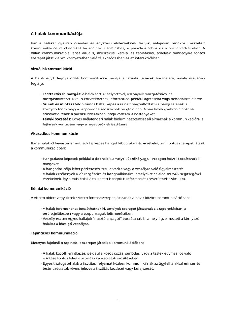 Halak Kommunikacioja | PDF