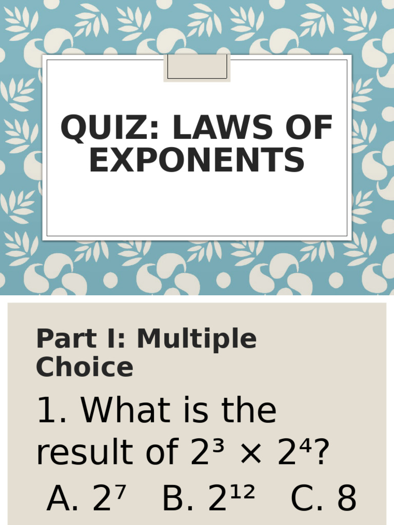 Laws of Exponents Quiz | PDF