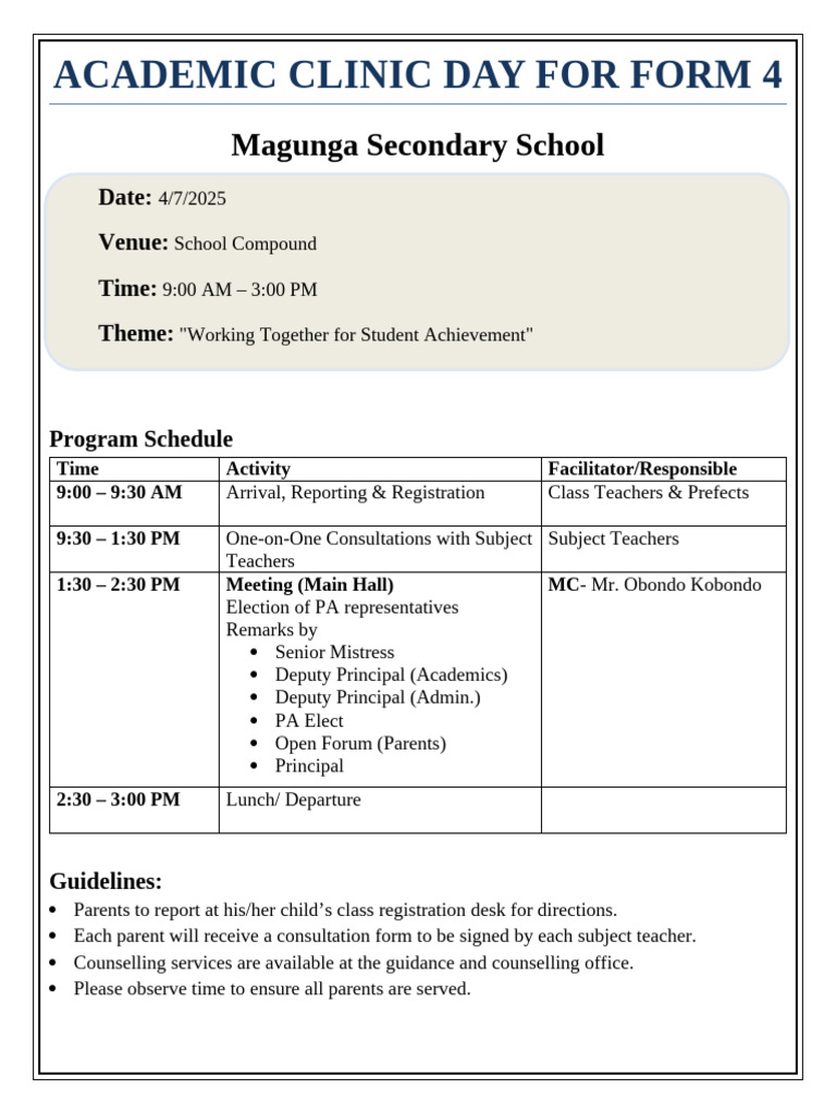 Academic Clinic Day at Magunga School | PDF