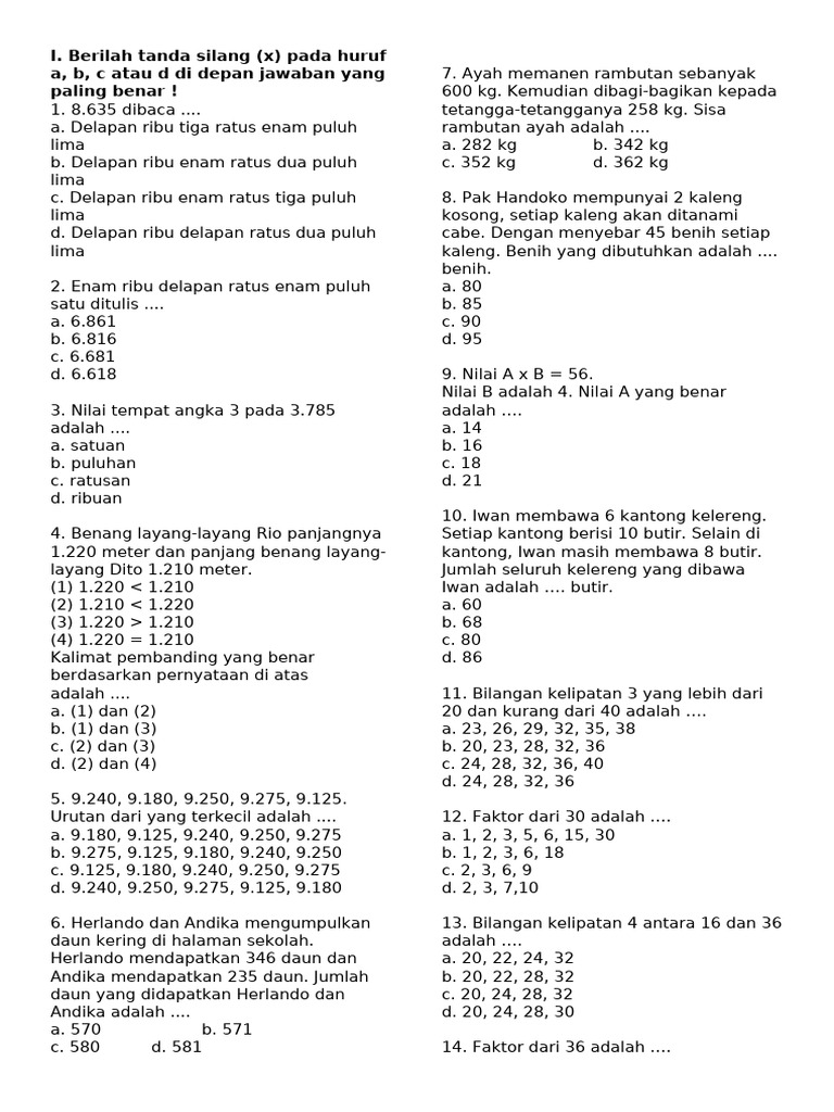 MTK Kelas 4 Ganjil 2024 | PDF