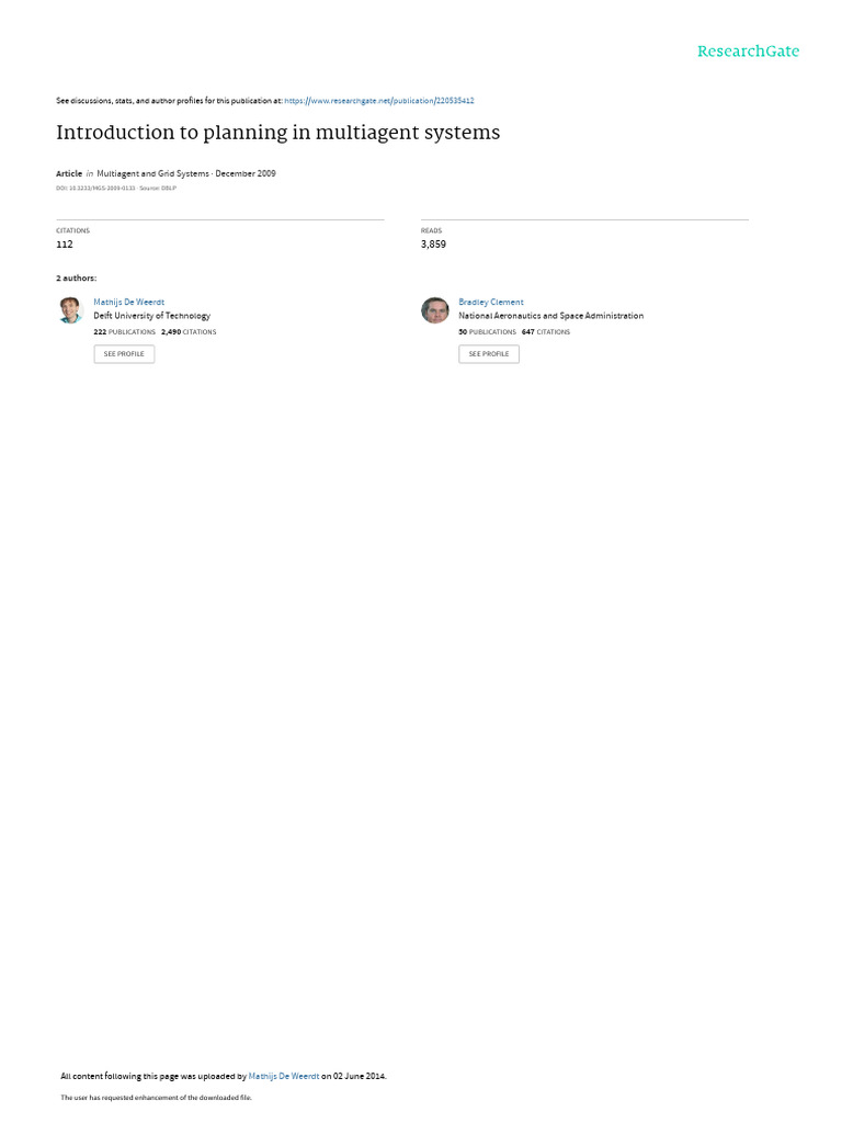 Introduction To Planning in Multiagent Systems | PDF
