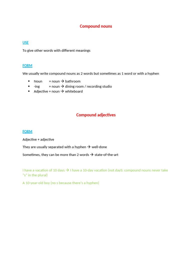 Compound Nouns and Adjectives | PDF
