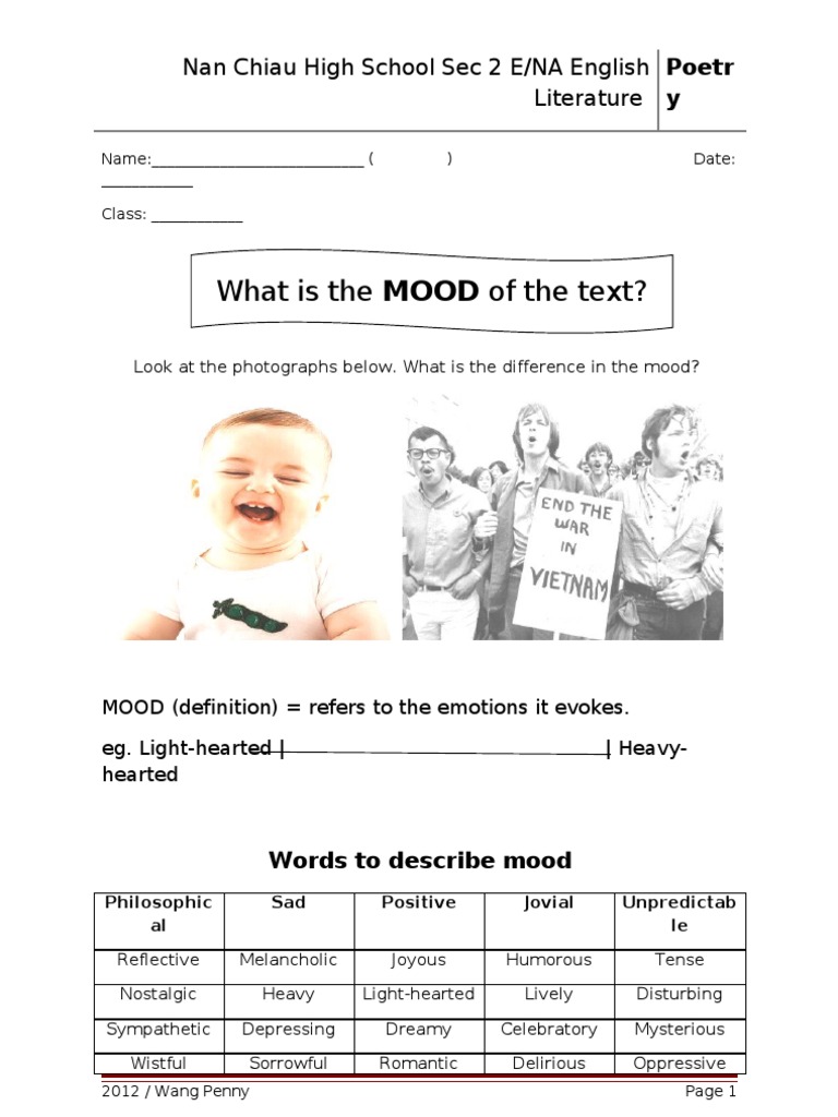 What Is The MOOD of The Text?: Nan Chiau High School Sec 2 E/NA English ...