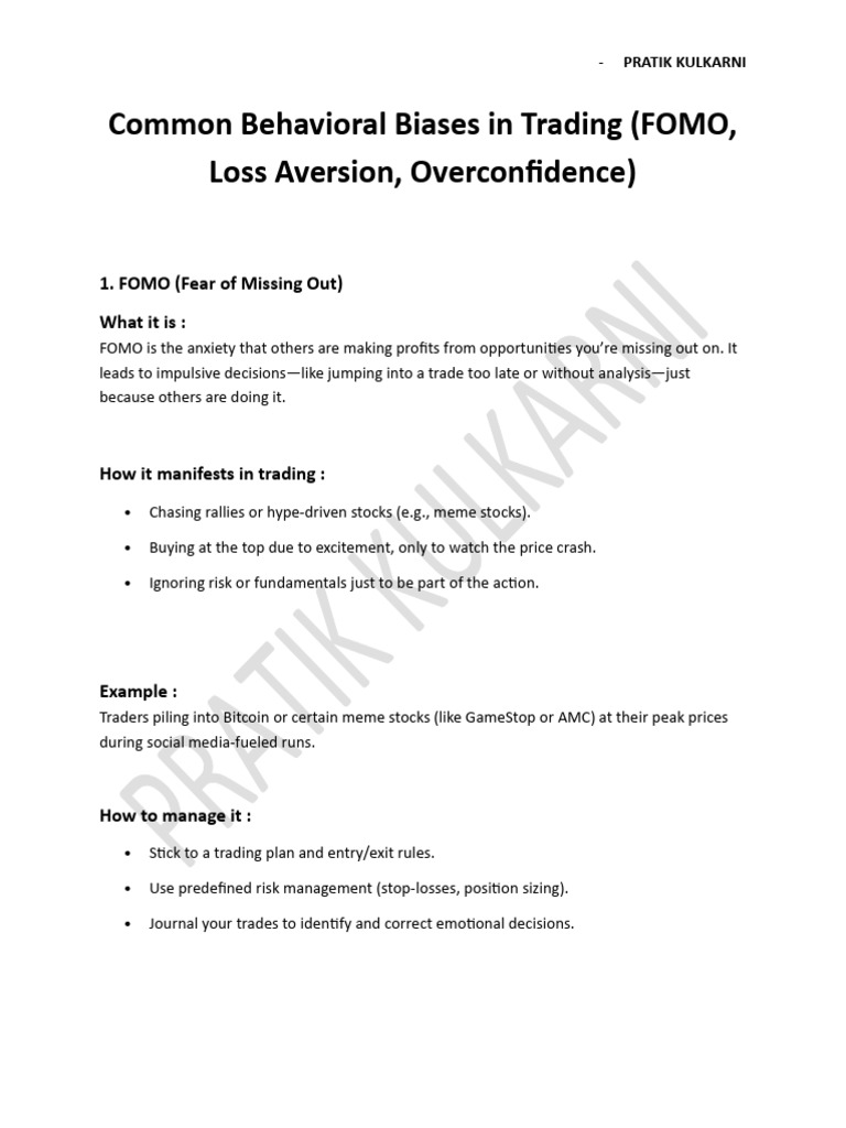 Common Behavioral Biases in Trading (FOMO, Loss Aversion ...