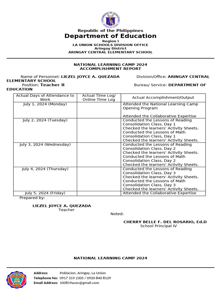 NLC Accomplishment Report 2024 | PDF