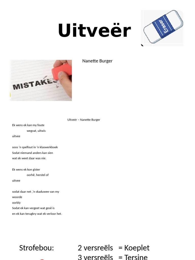 Afrikaans Add. Taal Gedig Vir GR 9 - Uitveër | PDF