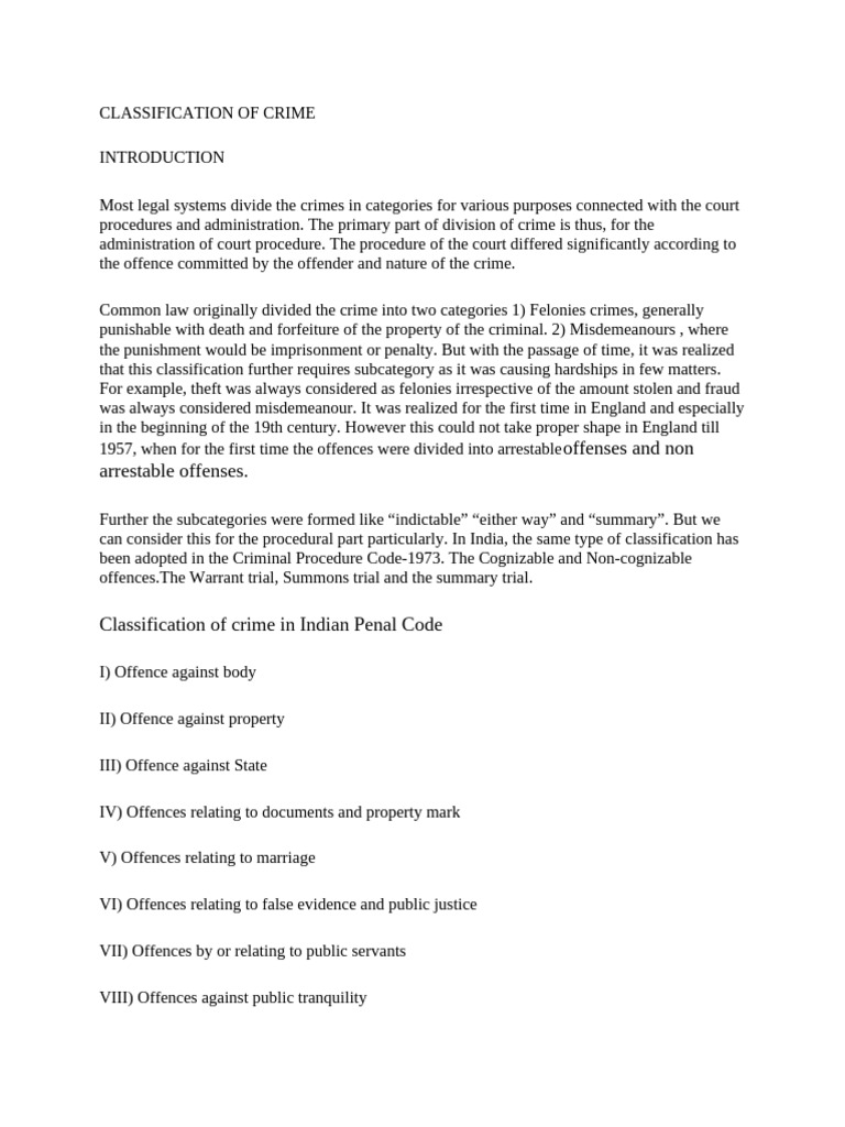 Crime Classification Overview | PDF | Misdemeanor | Felony