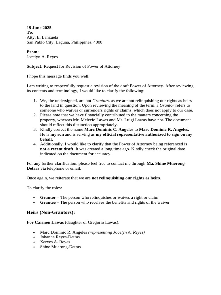 Revision Request for Power of Attorney | PDF