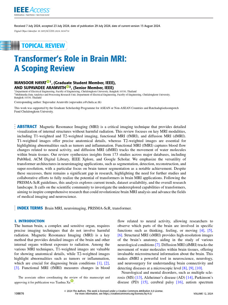 Transformer's Role in Brain MRI: A Scoping Review | PDF | Medical ...