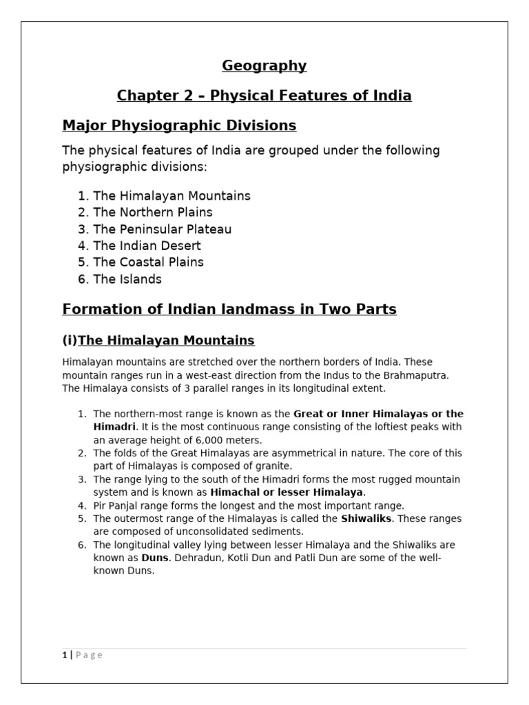 CBSE Class 9 Geography - Physical Features of India Notes | PDF ...