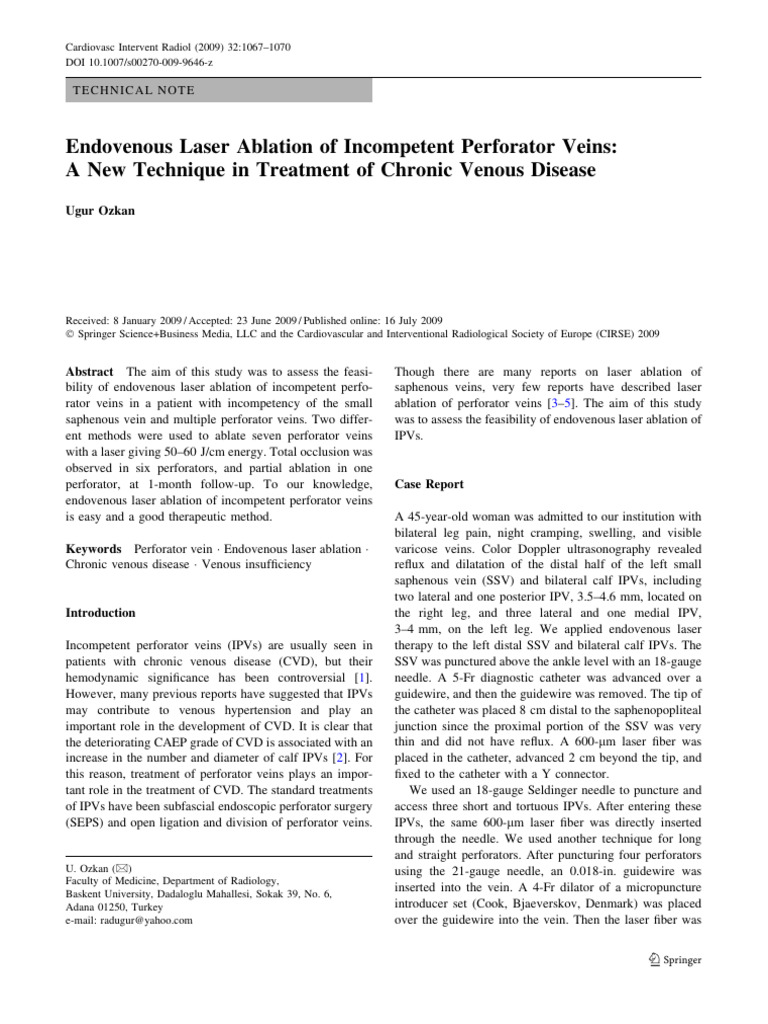 Endovenous Laser Ablation of Incompetent Perforator Veins - A New ...