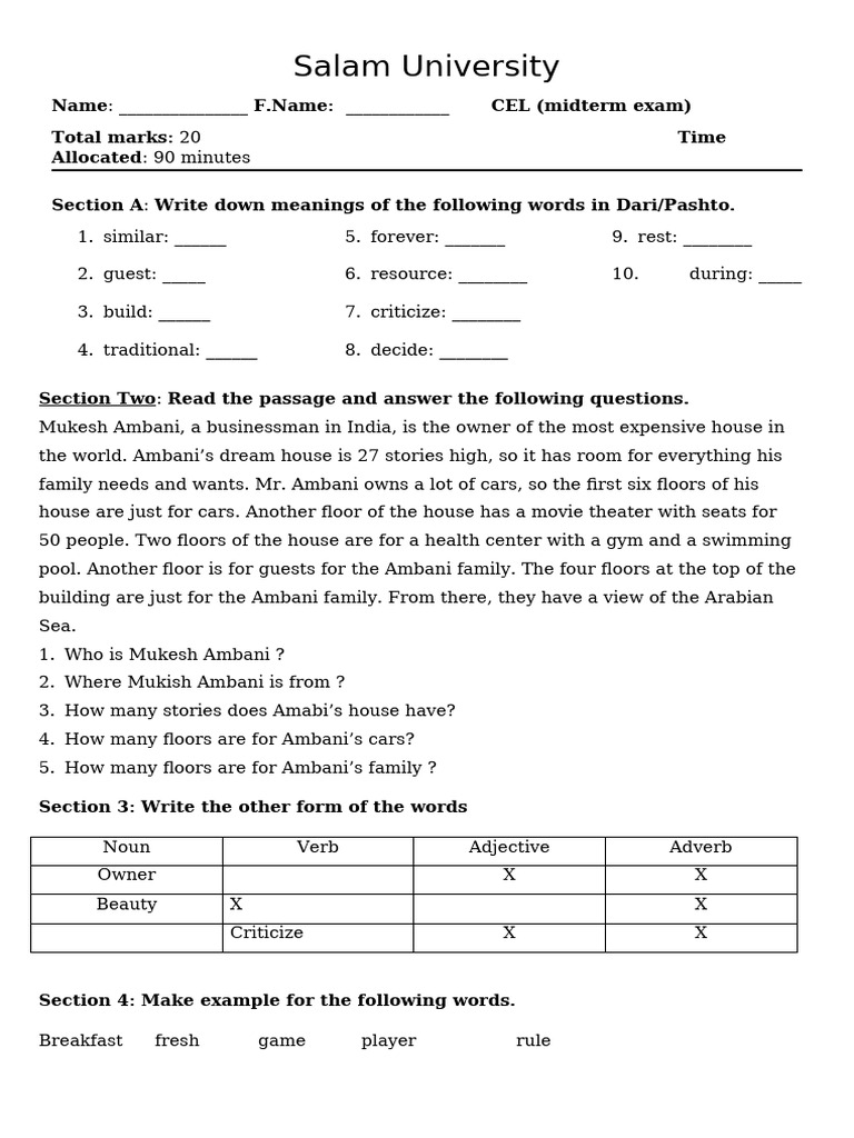 CEL Reading Midterm Exam | PDF