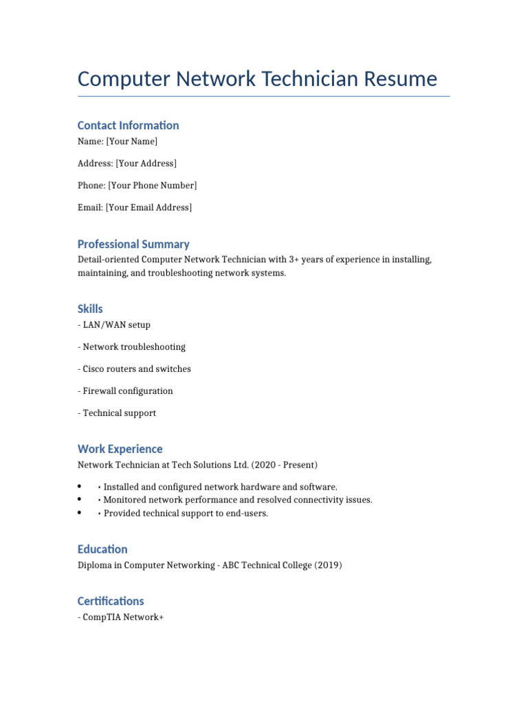 Computer Network Technician Resume | PDF