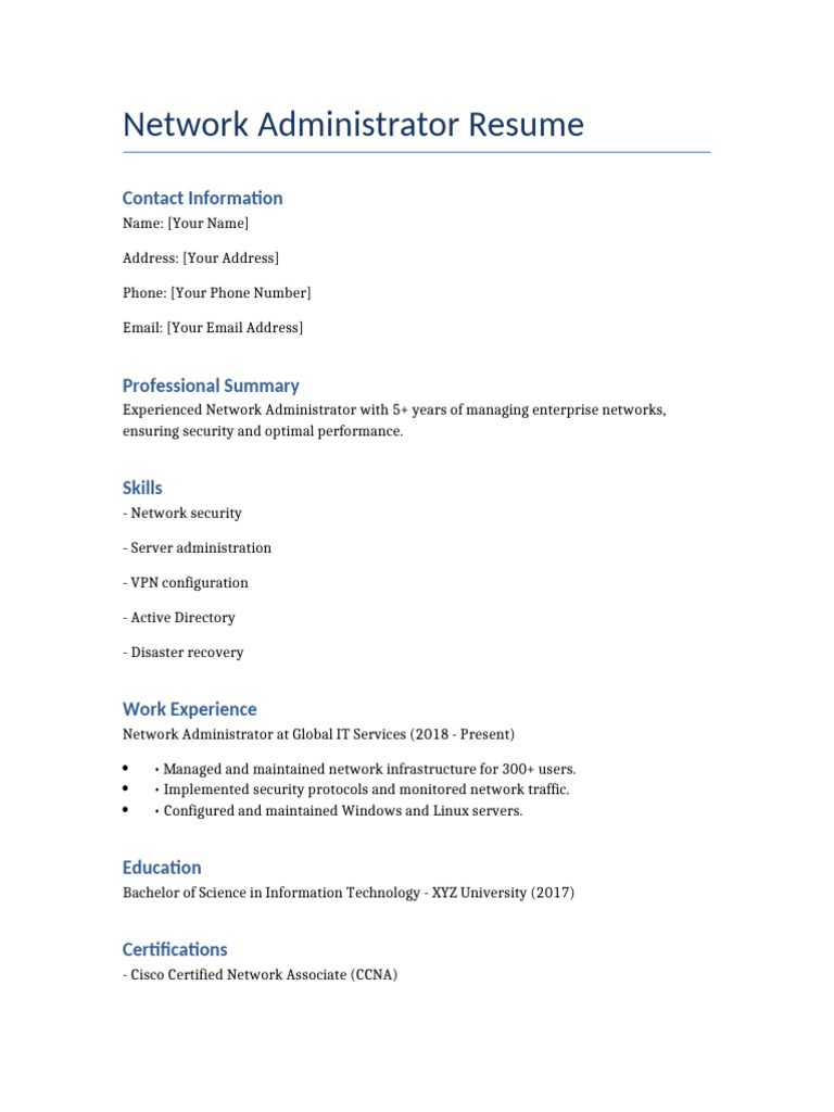 Network Administrator Resume Sample | PDF