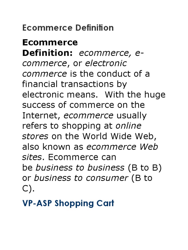 Ecommerce Definition: Ecommerce, e | PDF | E Commerce | Online Shopping