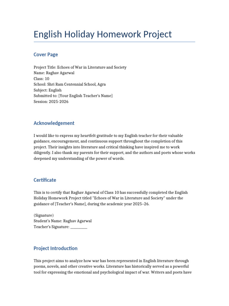 English Holiday Homework Raghav Agarwal Expanded | PDF