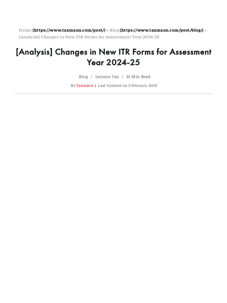 (Analysis) Changes in New ITR Forms For Assessment Year 2024-25 | PDF ...