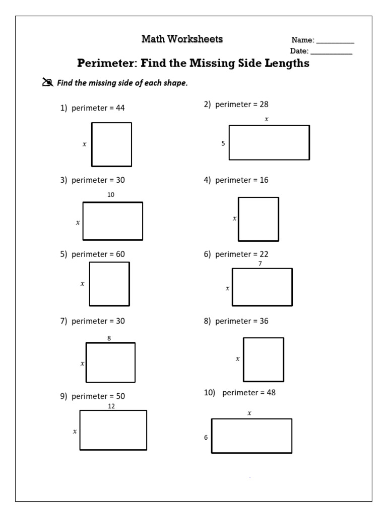 Find Missing Side Lengths Worksheet | PDF