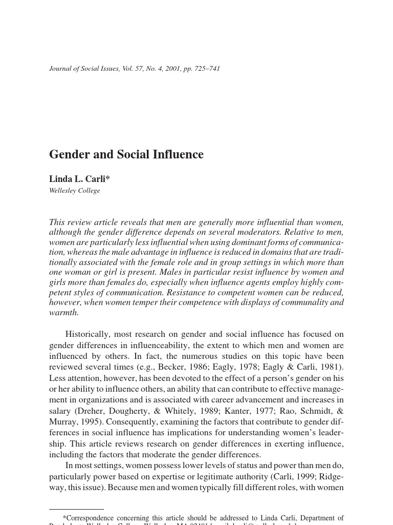 Gender and Social Influence | PDF | Gender Role | Sex Differences In Humans