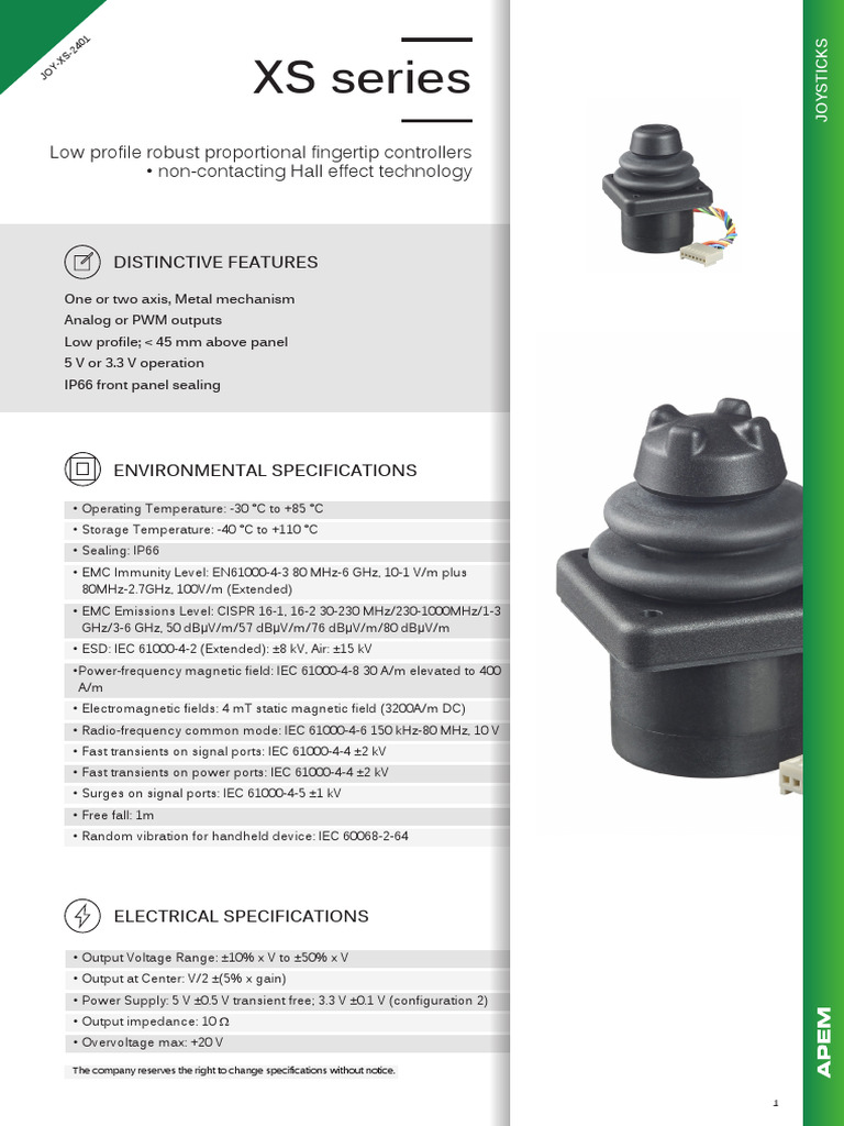 XS Series Proportional Joystick Specs | PDF | Electrical Engineering