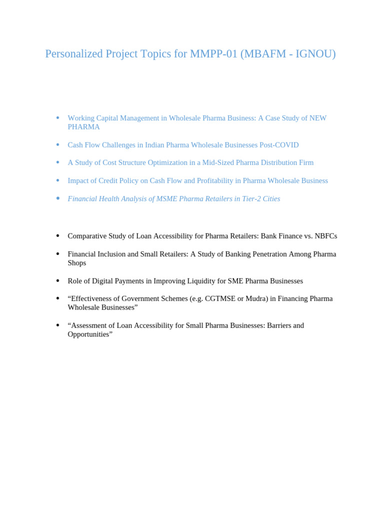 Personalized Project Topics For MMPP-01 | PDF