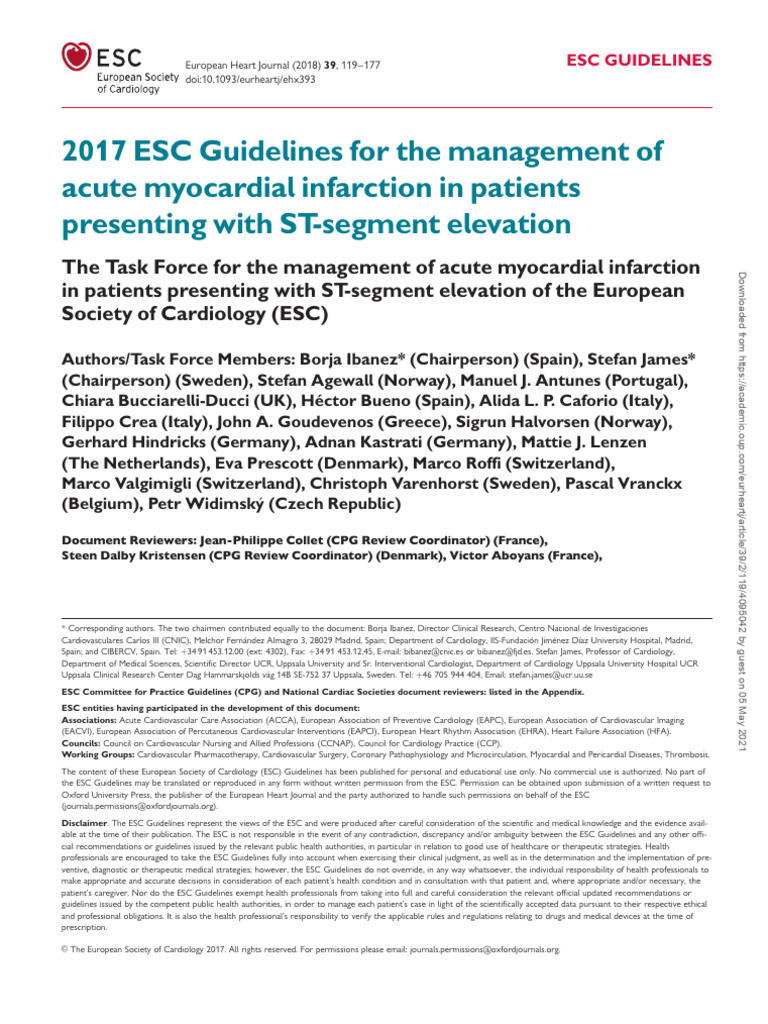 STEMI 2017 ESC Guideline | PDF | Myocardial Infarction | Percutaneous ...