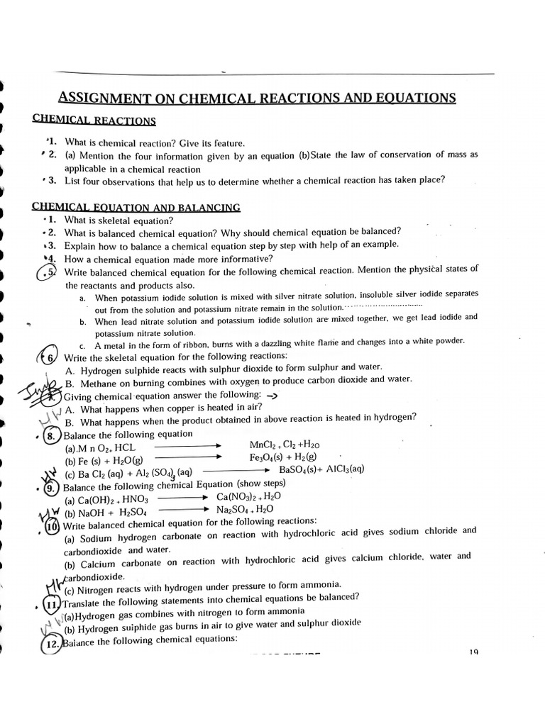 Chemical Reaction and Equation, 10th, Test | PDF