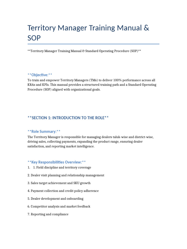 Territory Manager Training Guide | PDF | Disciplines | Business Economics