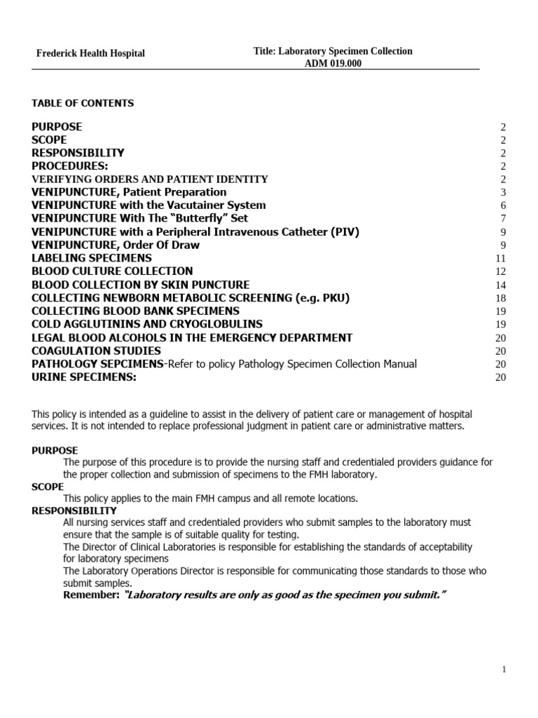 ADM 019 Laboratory Specimen Collection Manual For Web Page.1) | PDF ...
