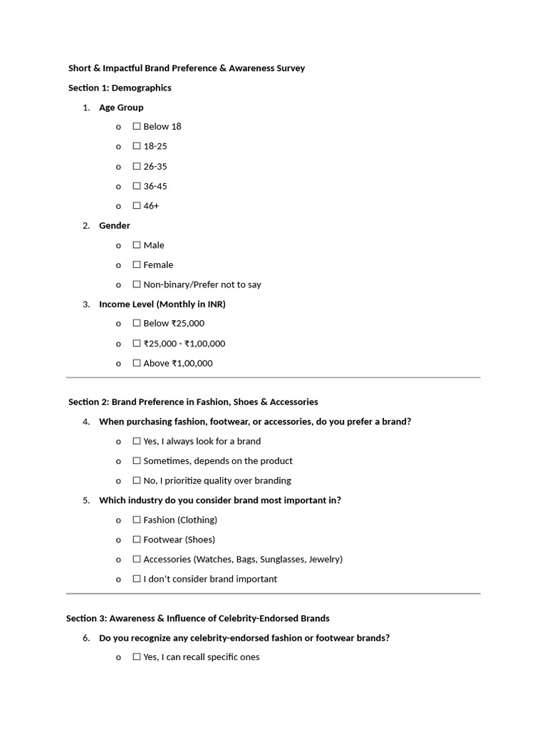 Short Brand Preference | PDF