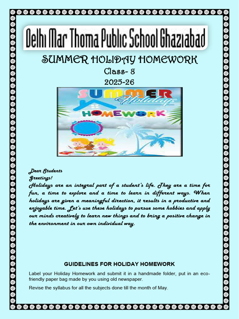 Class 8 Summer Holiday Homework | PDF | Human Communication