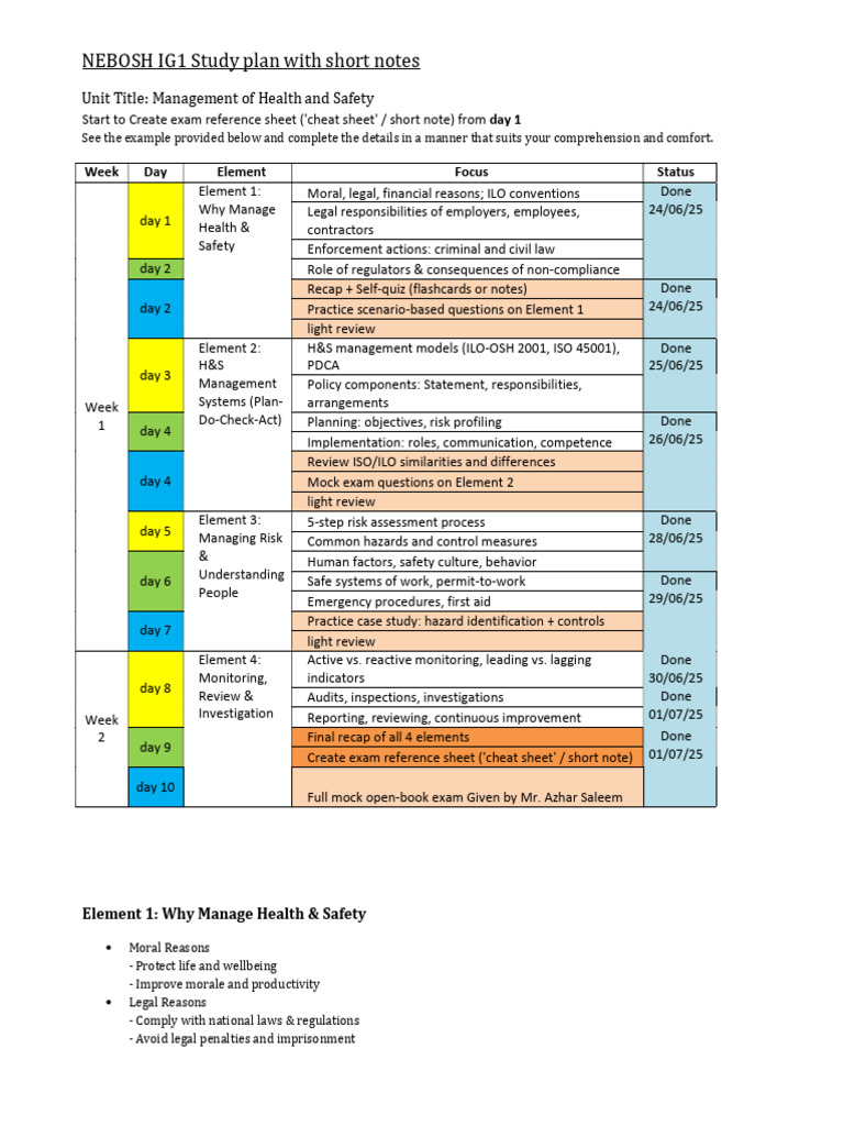 My Short Note For IG1 - July 2025 | PDF | Occupational Safety And ...