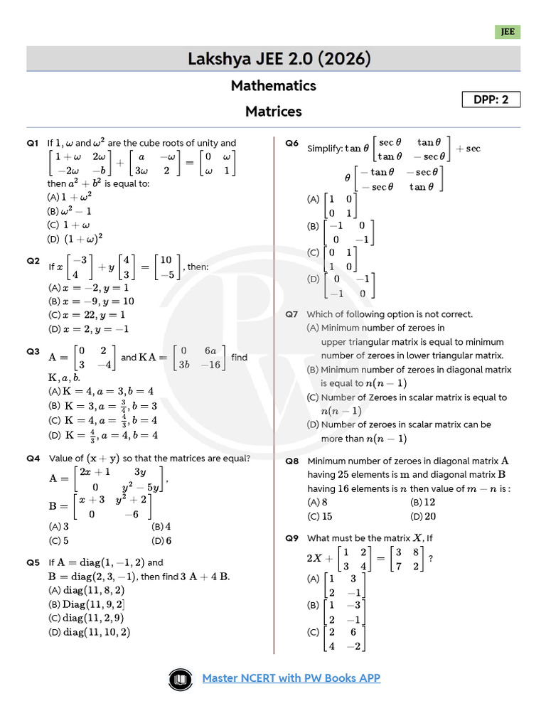 Matrices - DPP 02 (Of Lec 03) | PDF | Mathematical Objects | Mathematical Analysis