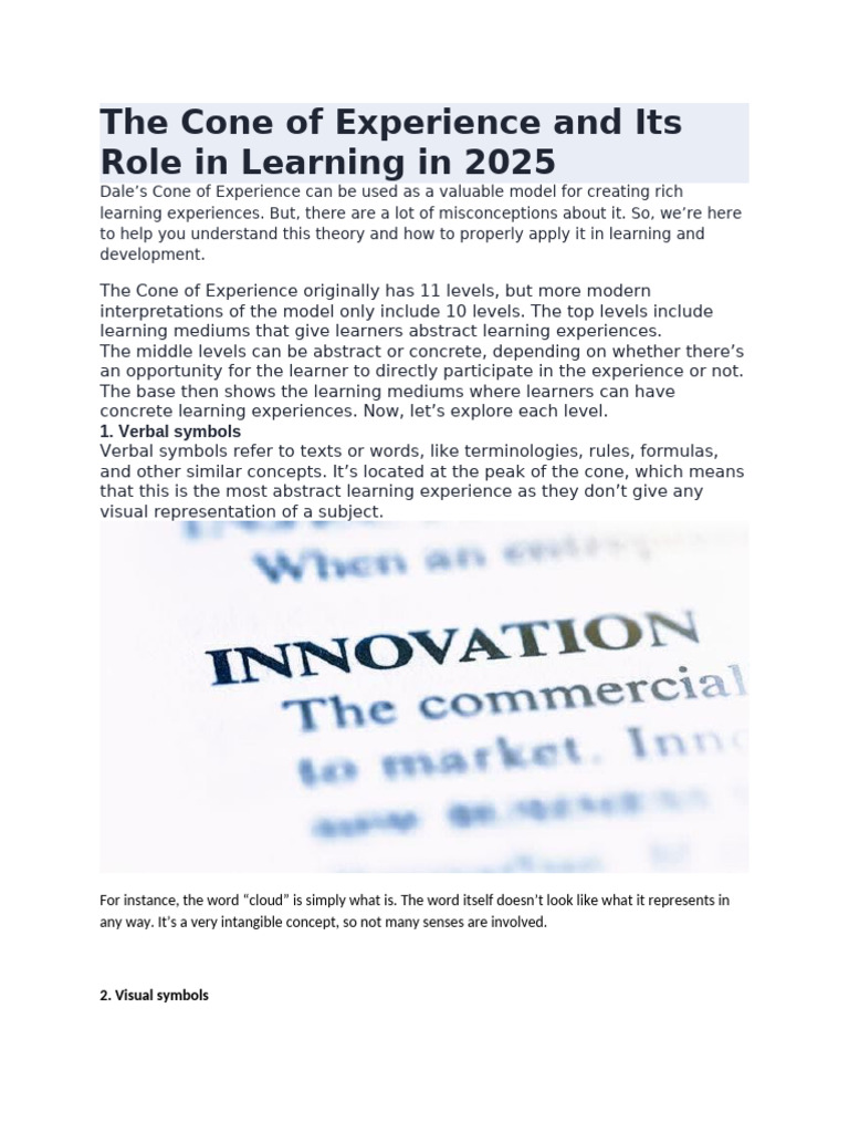 The Cone of Experience and Its Role in Learning in 2025 | PDF ...