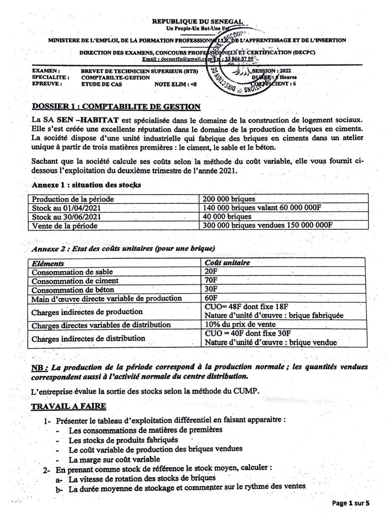 Etude de Cas BTS Compta Gestion 2022 | PDF