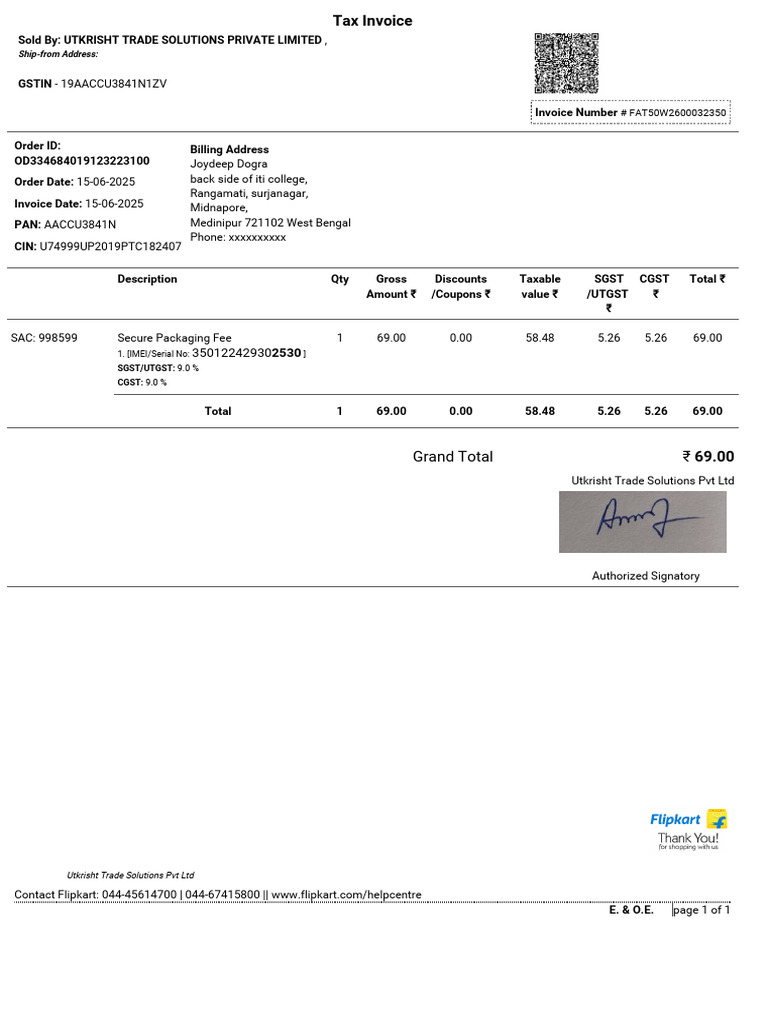 Tax Invoice for Motorola Edge 50 Fusion | PDF