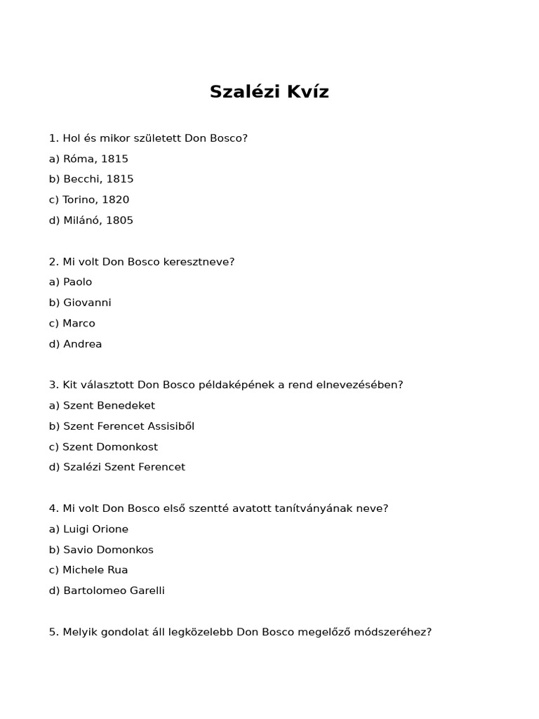 Szalézi Kvíz | PDF