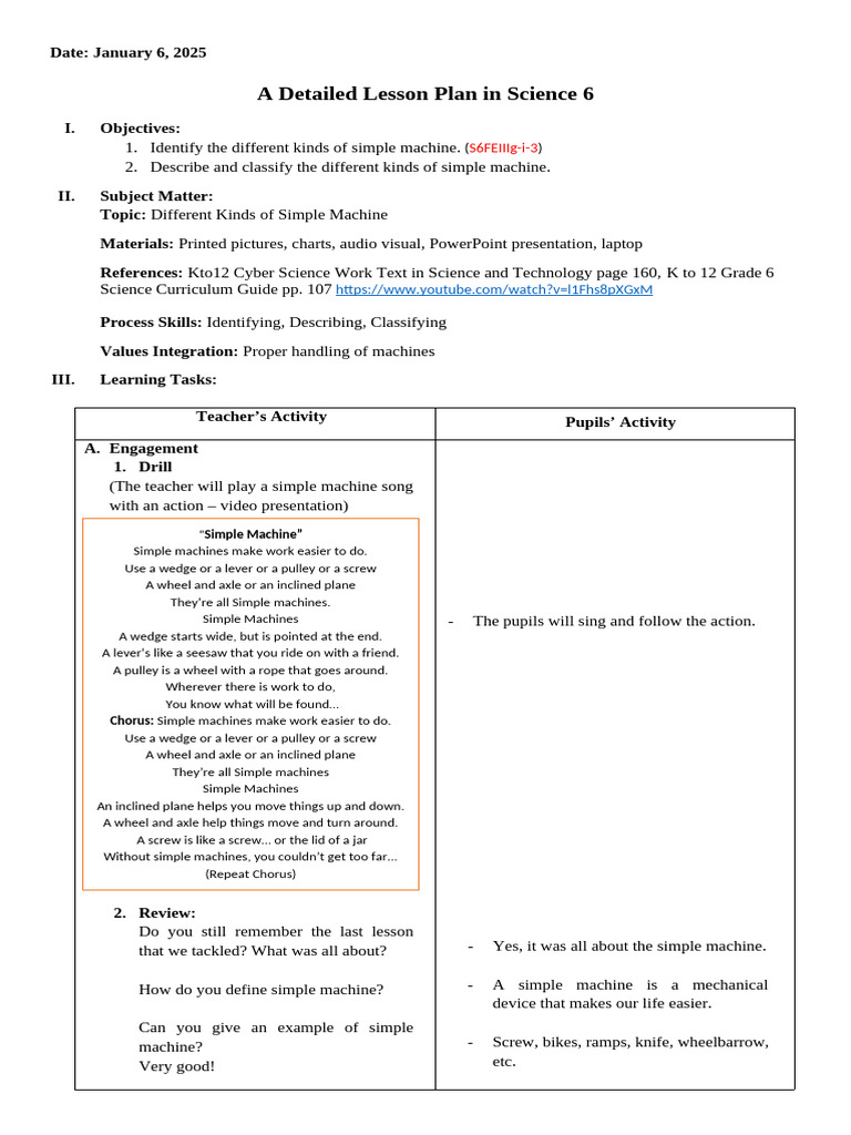 Science 6 - Simple Machines Jan | PDF | Machines | Lever