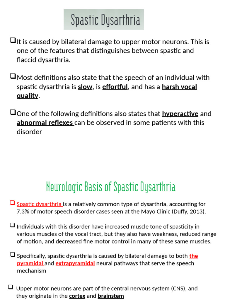 Spastic Dysarthria: Causes and Speech Traits | PDF | Motor Neuron ...
